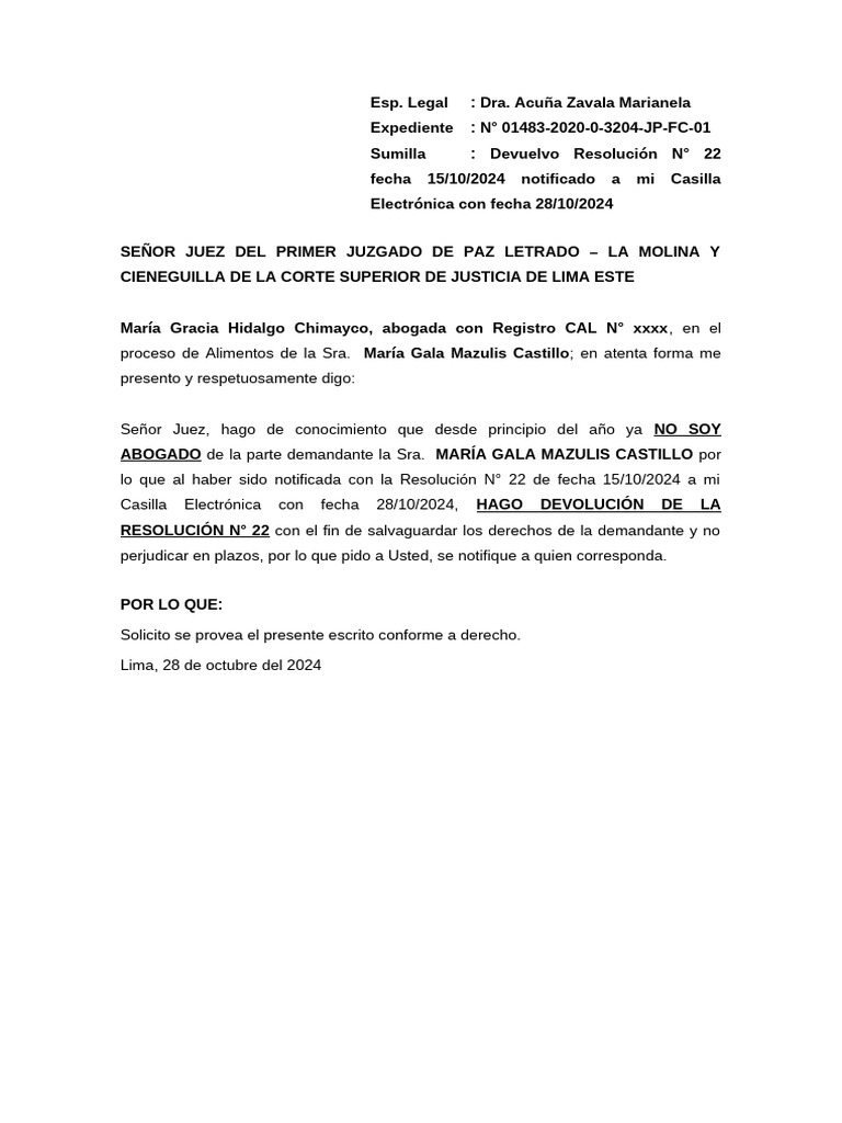 Devuelvo Cedula Resolución 22 | PDF