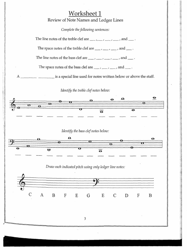 WorkSheet 1 Review of Note Name and Ledger Lines | PDF