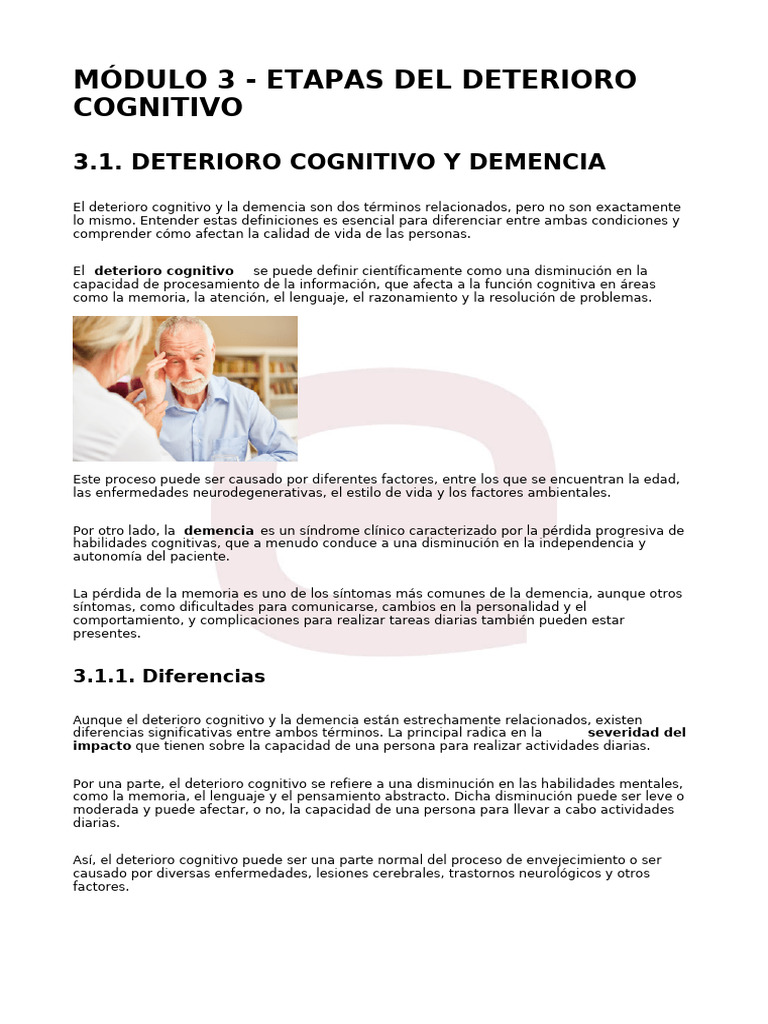 Etapas Del Deterioro Cognitivo | PDF | Demencia | Cerebro