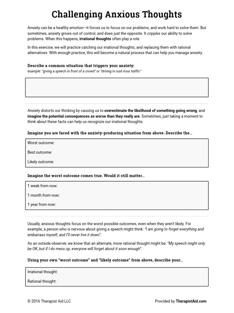 Challenging Anxious Thoughts Fillable | PDF