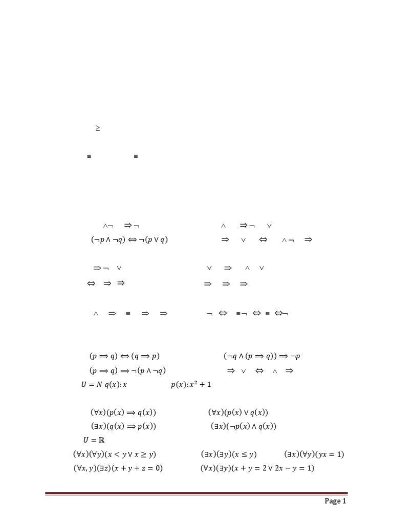 Math 1011 Work Sheet I - NS - 2024 - Sem - I | PDF | Truth | Arithmetic