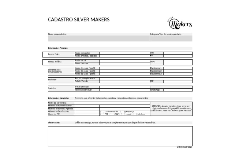 Cadastro Silver Makers v2.0 | PDF