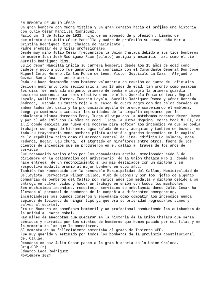 Memoria De Julio César Pdf Bombero