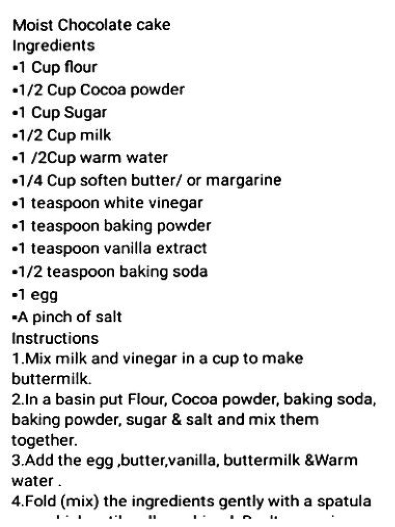 Ingredients For Cake | PDF