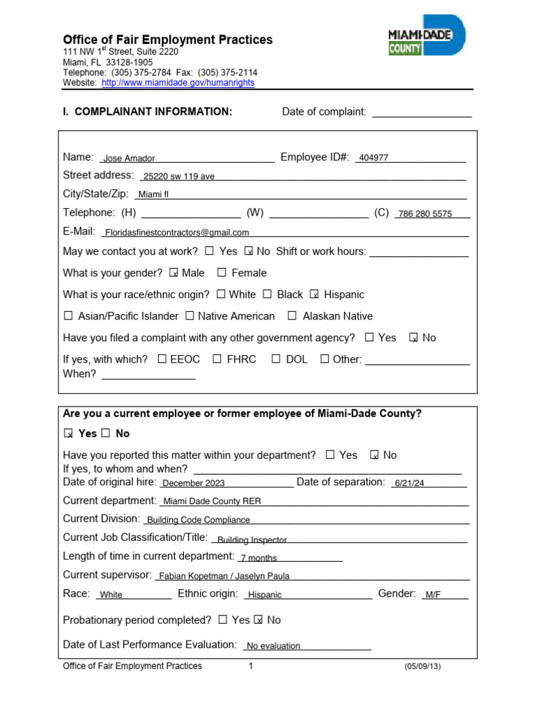 FEP Complaint Form Internal | PDF | Discrimination | Harassment