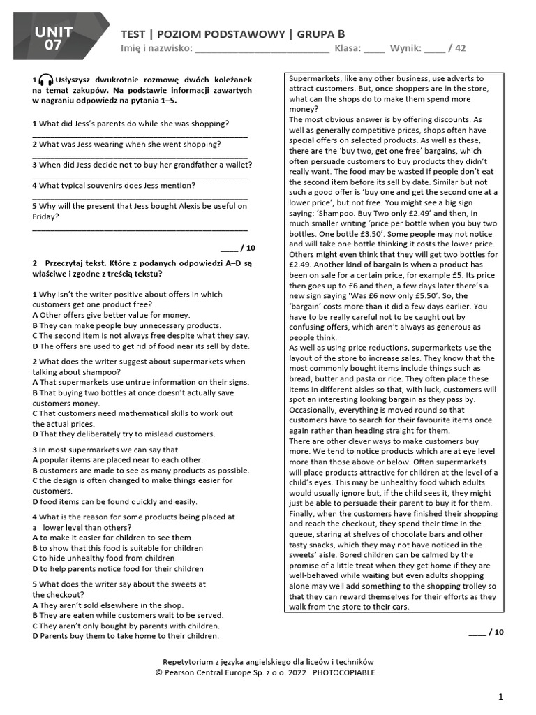 RepetMat U07 Kartk Slow Rozsz B | PDF | Supermarket | Candy