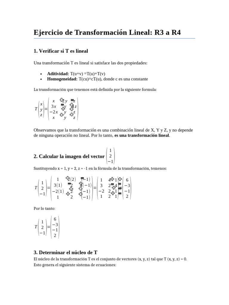 Ejercicio Transformacion Lineal R3 A R4 | PDF