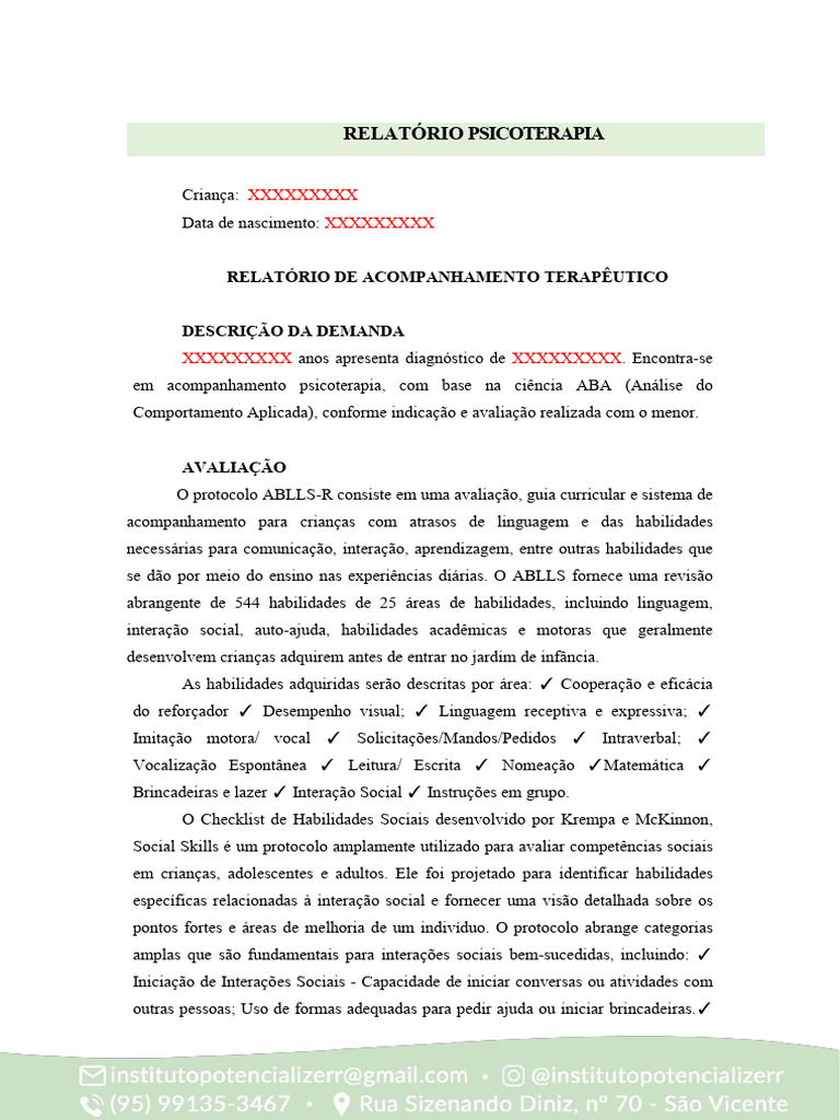 Modelo de Relatório Devolutiva Psicoterapia | PDF | Sociologia ...