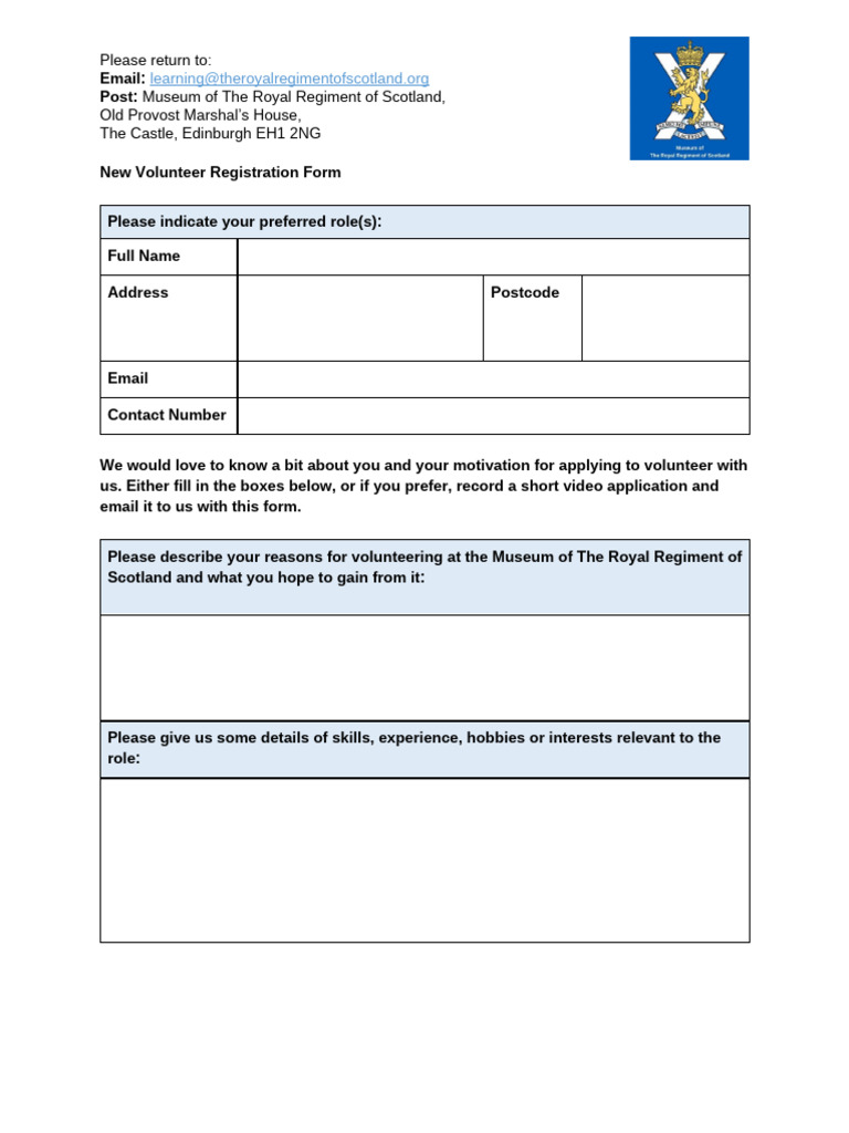 Volunteer Registration Form Aug - 2024 Electronic 1 | PDF