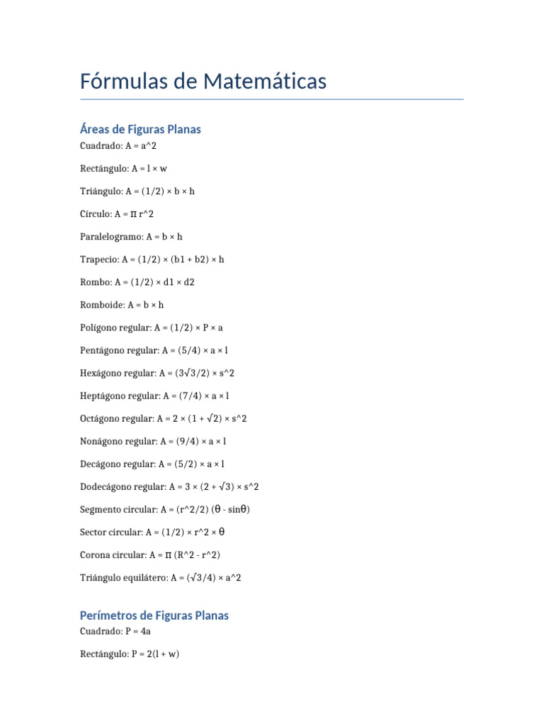 Formulas Matematicas | PDF | Polígono | Geometria convexa