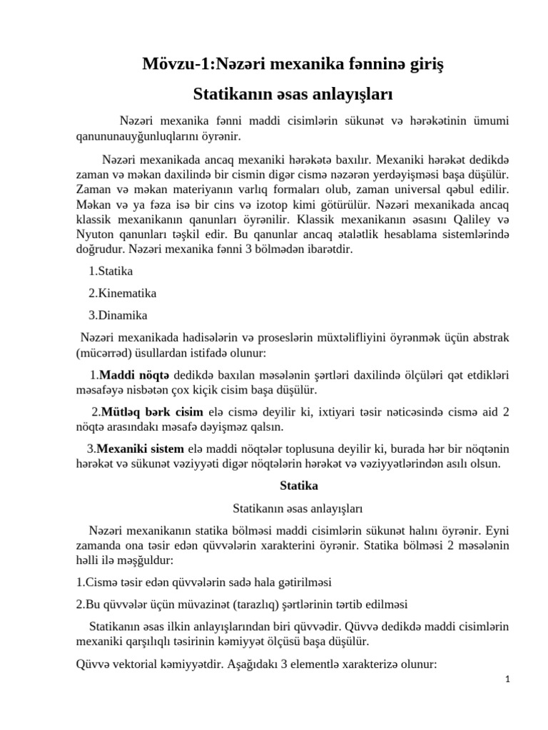 Mexanika mühazirə | PDF