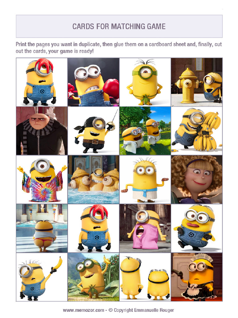 Printable Memory Game The Minions | PDF