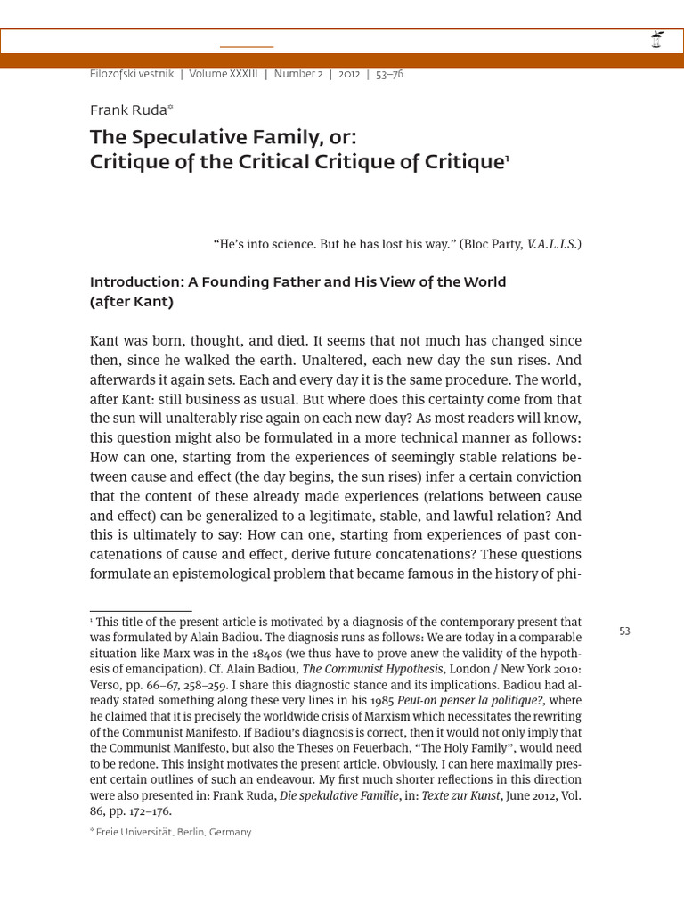 The Speculative Family44 | PDF | Immanuel Kant | Philosophical Realism