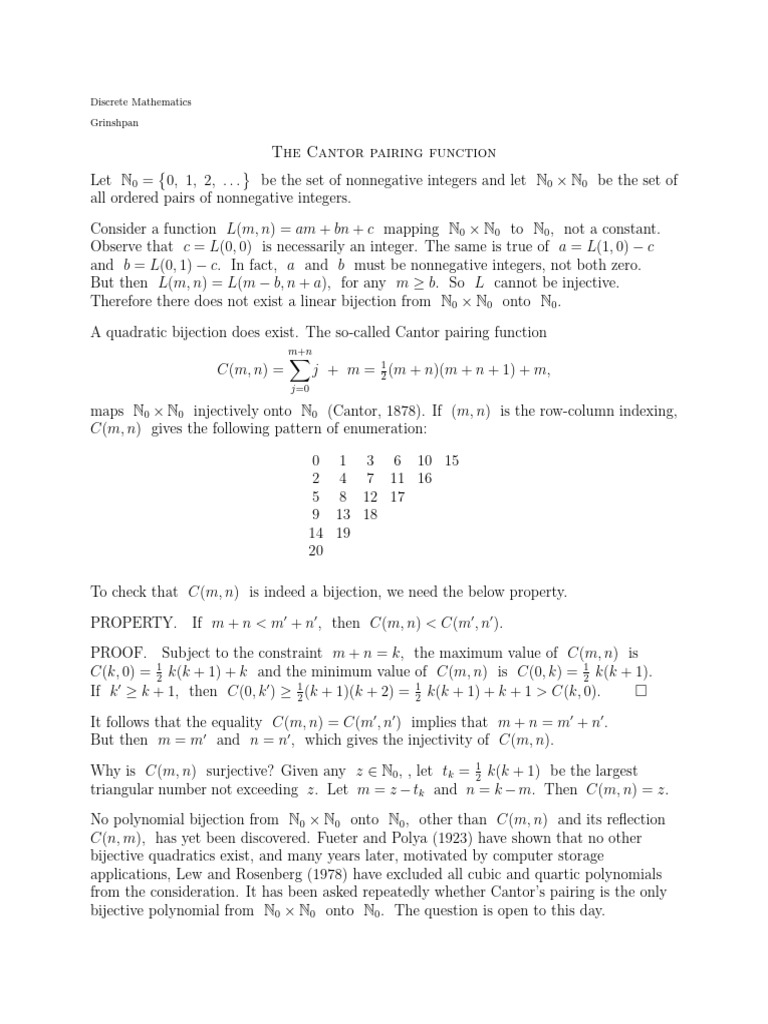 Cantor Pairing Function Explained | PDF