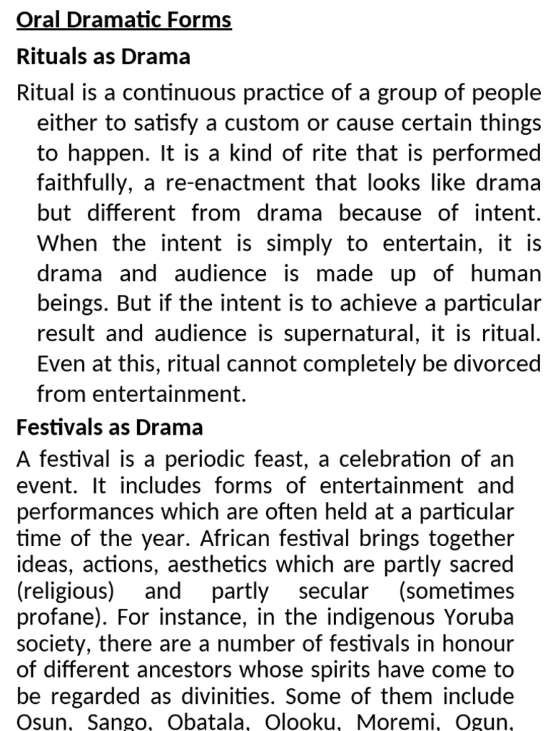 Oral dramatic forms | PDF | Theatre | Rituals