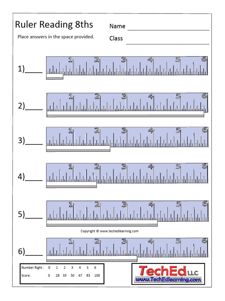 Ruler Reading 8ths Worksheet | PDF