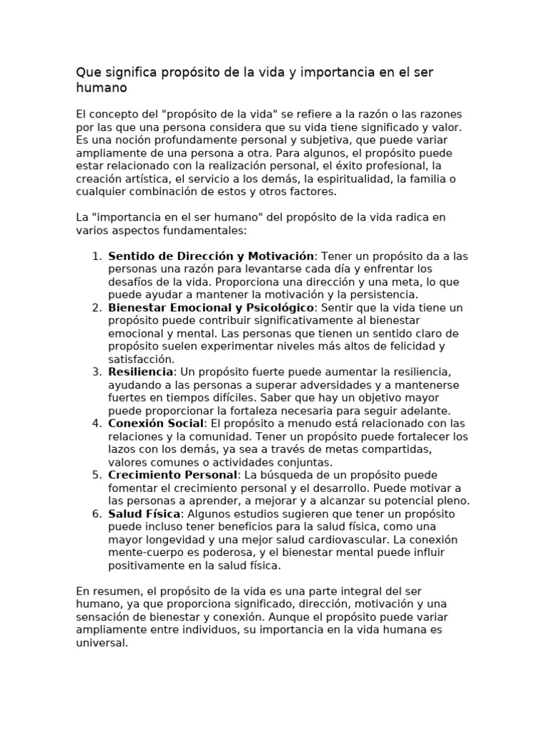 Que Significa Proposito de La Vida | PDF | Bienestar | Significado de ...