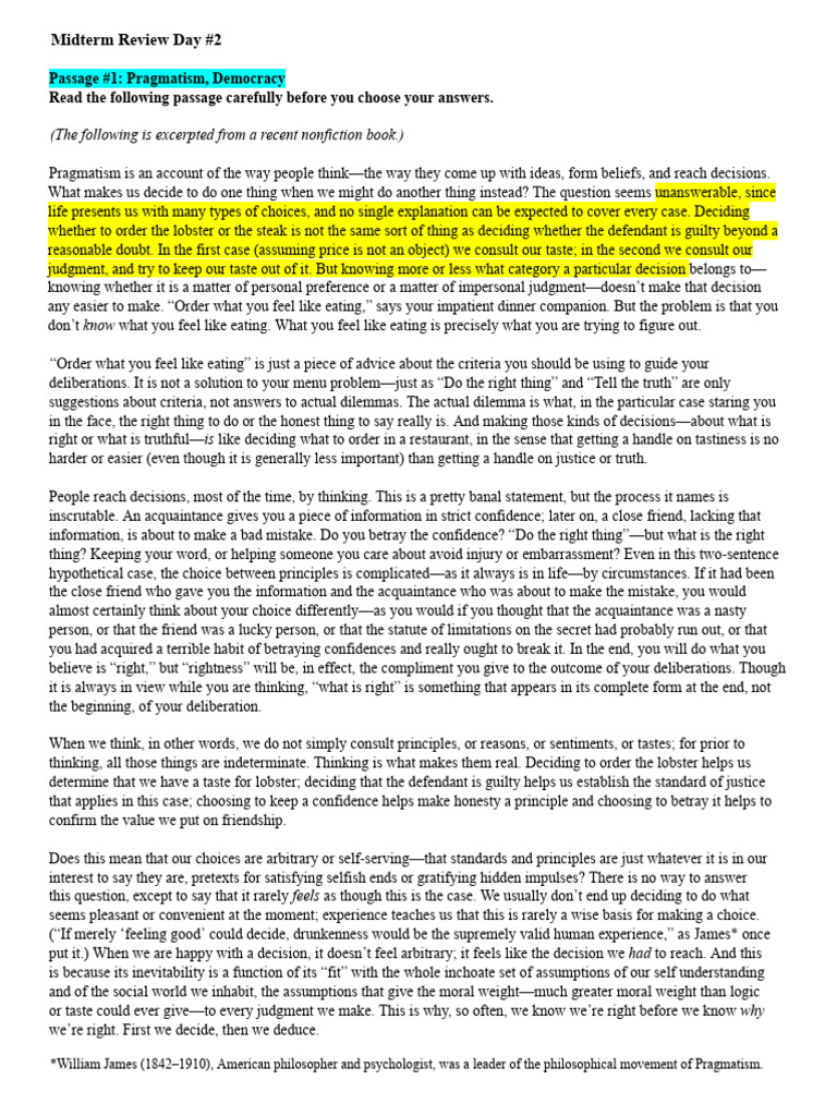 Oliver Benn - Midterm Review Day #2 | PDF | Pragmatism | Reason