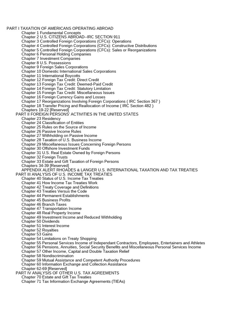 Rhoades & Langer US International Taxation & Tax Treaties TOC | PDF ...