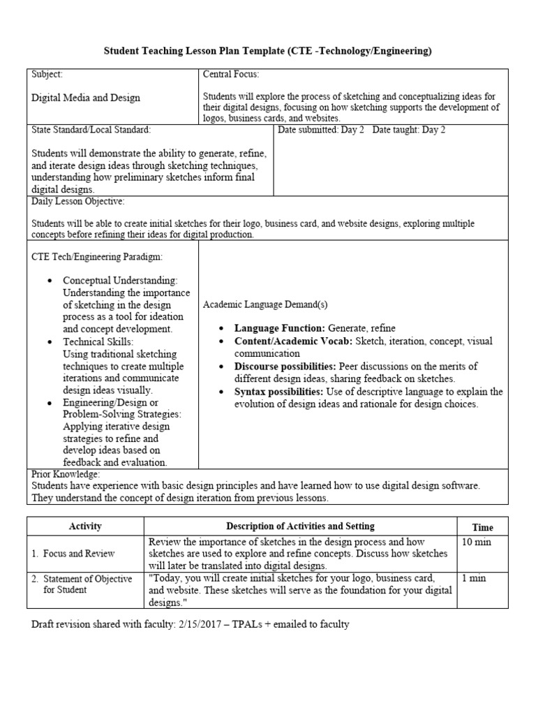 CTE Tech-Engineering edTPA LP #2 | PDF | Design | Learning