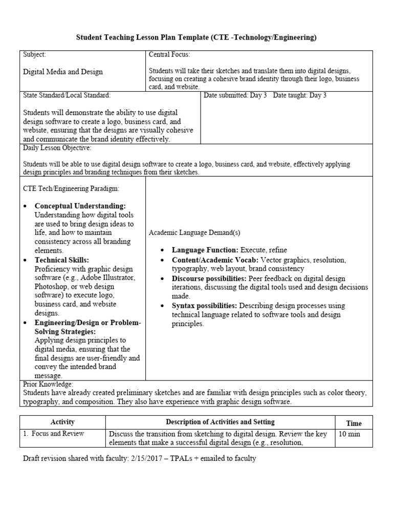 CTE Tech-Engineering edTPA LP #3 | PDF | Graphic Design | Design