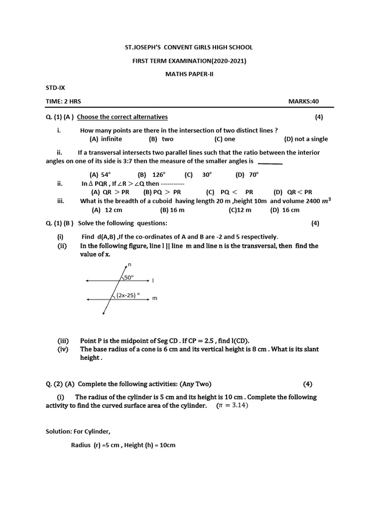 IX Maths Paper 2 I Sem 2020 | PDF | Geometric Shapes | Elementary ...