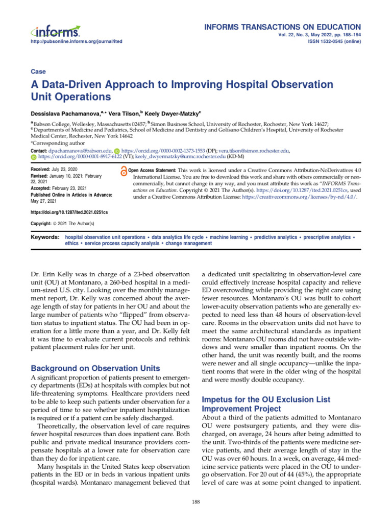 Final Case-Improving Hospital Observation Unit | PDF | Patient | Hospital