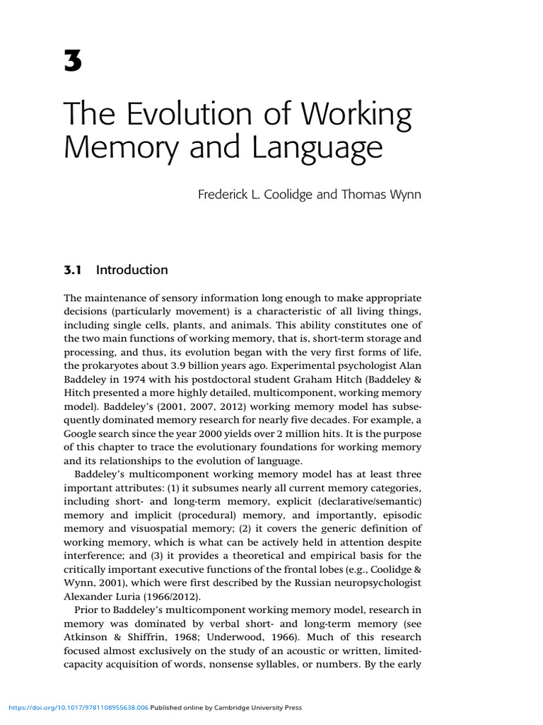 Evolution of Working Memory and Language | PDF | Memory | Brain