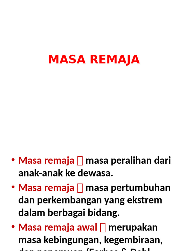Perkembangan Masa Remaja: Tahapan dan Ciri-ciri | PDF
