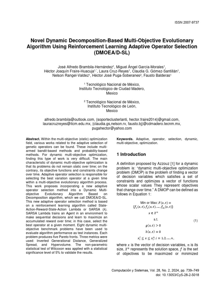 Dynamic Multi-Objective Algorithm with RL | PDF | Mathematical Optimization | Mathematics