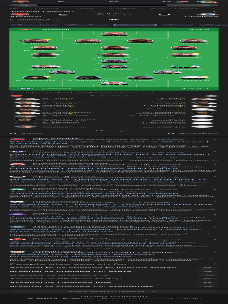 Arsenal F.C. Vs Chelsea F.C. Lineups | PDF | Sportspeople | Chelsea F.C.