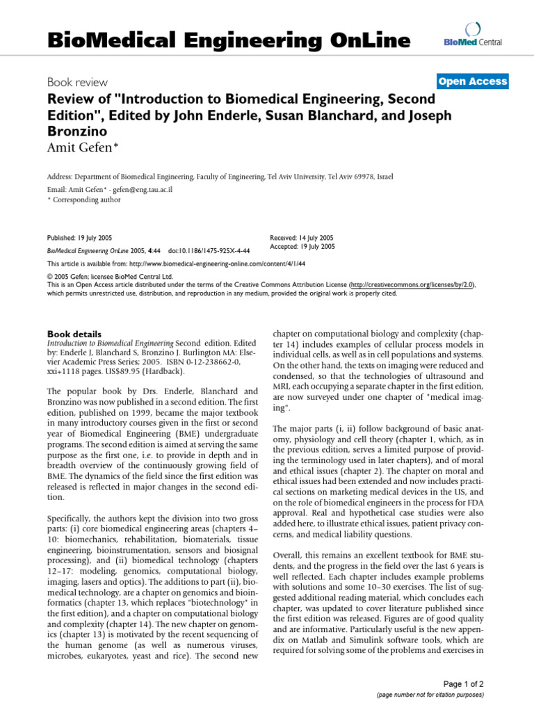 Introduction To Biomedical Engineering Second Edit | PDF | Biomedical ...