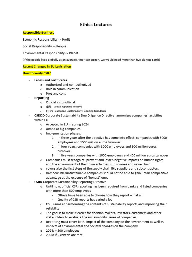 Ethics Lectures | PDF | Corporate Social Responsibility | Social Enterprise