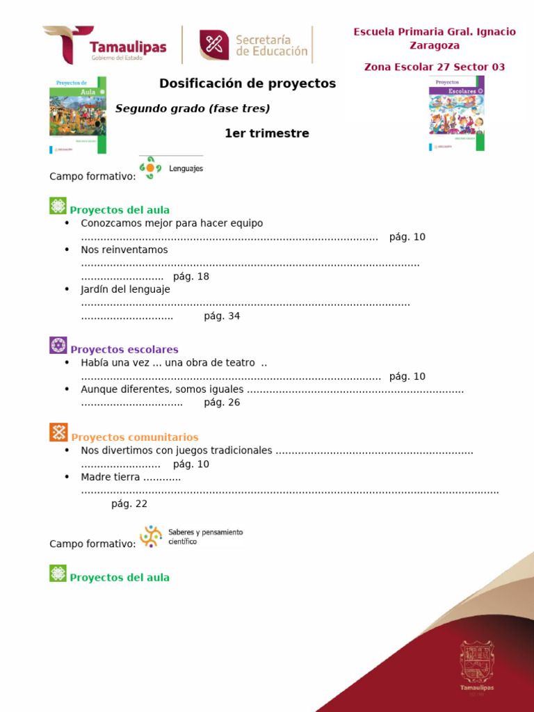 Dosificaciones de Proyectos 2do Grado | PDF