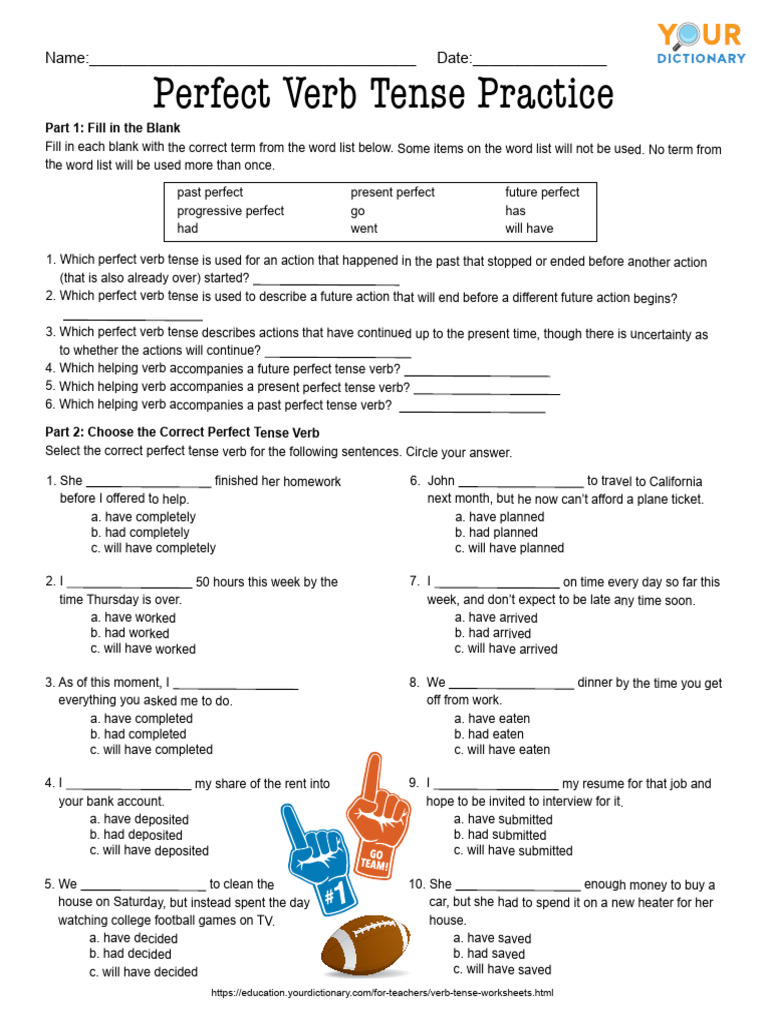 Perfect Verb Tense Practice | PDF | Perfect (Grammar) | Grammatical Tense