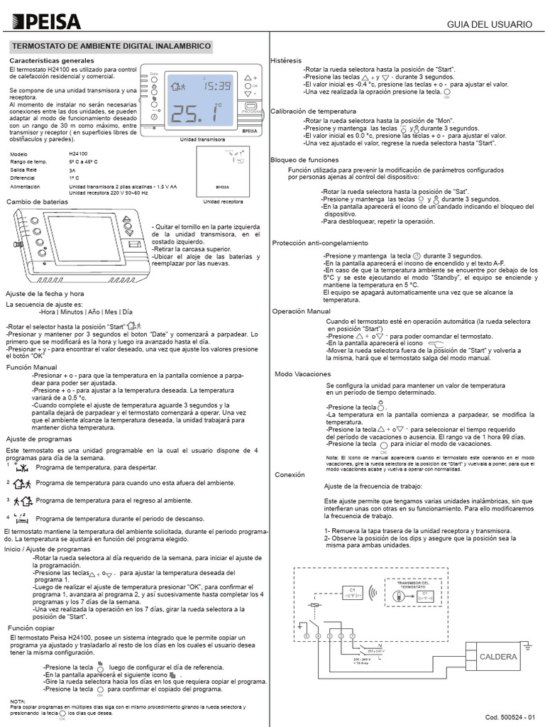 Guía de Uso Termostato H24100 | PDF | Termostato