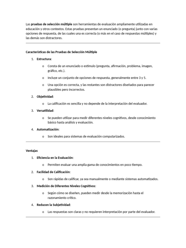 Pruebas de Selección Múltiple: Ventajas y Desventajas | PDF ...