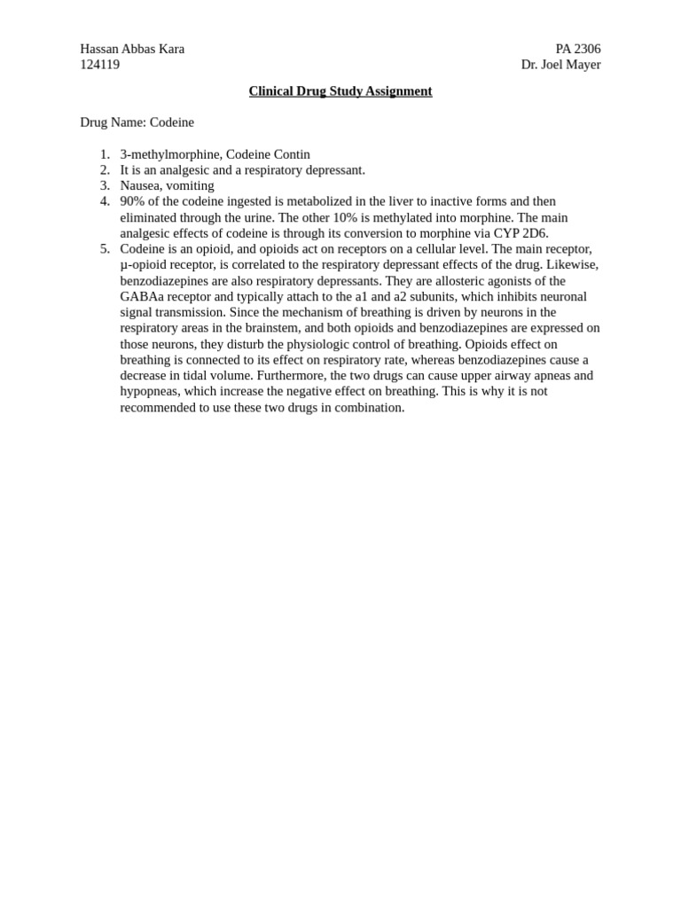 Clinical Drug Study Assignment | PDF | Opioid | Analgesic
