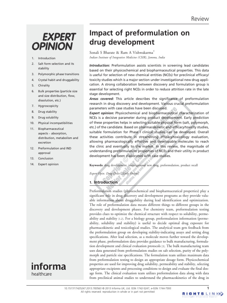 Impact of Preformulation On Drug Development | PDF | Pharmaceutical ...