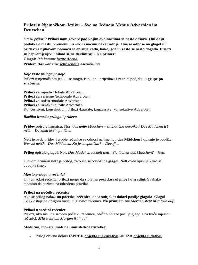 Prilozi U Njemačkom Jeziku | PDF