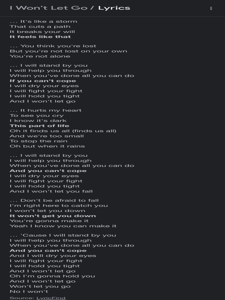I Wont Let Go Lyrics | PDF