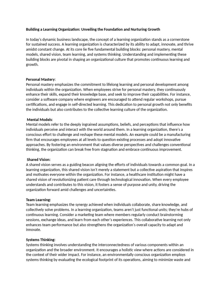 Building a Learning Organization Essentials | PDF | Learning ...