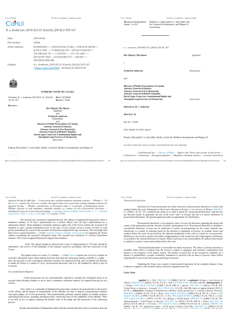 R. v. Anderson: SCC 2014 Case Summary | PDF | Prosecutor | Crimes