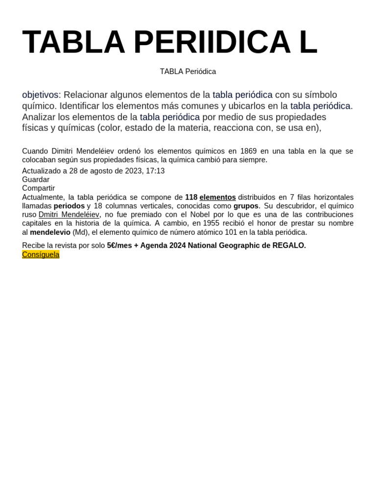 Tabla Periidica L | PDF | Elementos químicos | Tabla periódica