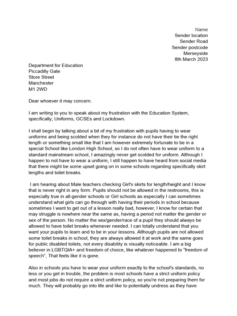 Ewr Letter To The Department of Education | PDF