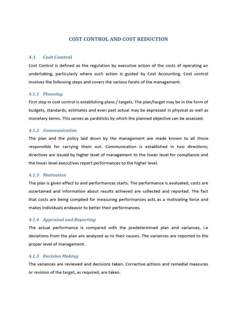 Cost Control and Cost Reduction | PDF | Cost Accounting | Profit (Economics)