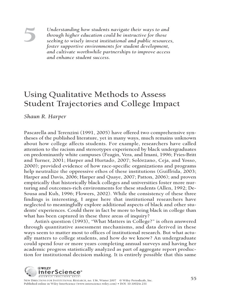 New Drctns For Instit RSRCH - 2007 - Harper - Using Qualitative Methods To Assess Student ...