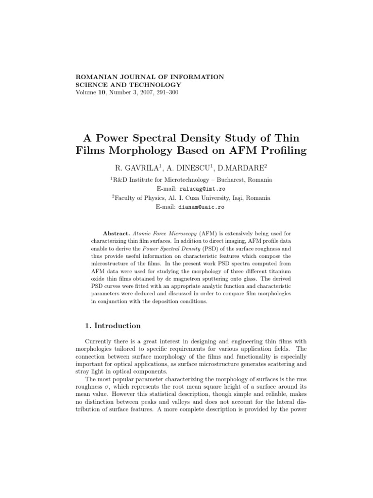 A Power Spectral Density Study of Thin Films Morphology Based On AFM ...