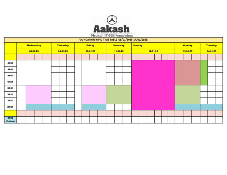 Foundation Wing Timetable 2025 | PDF