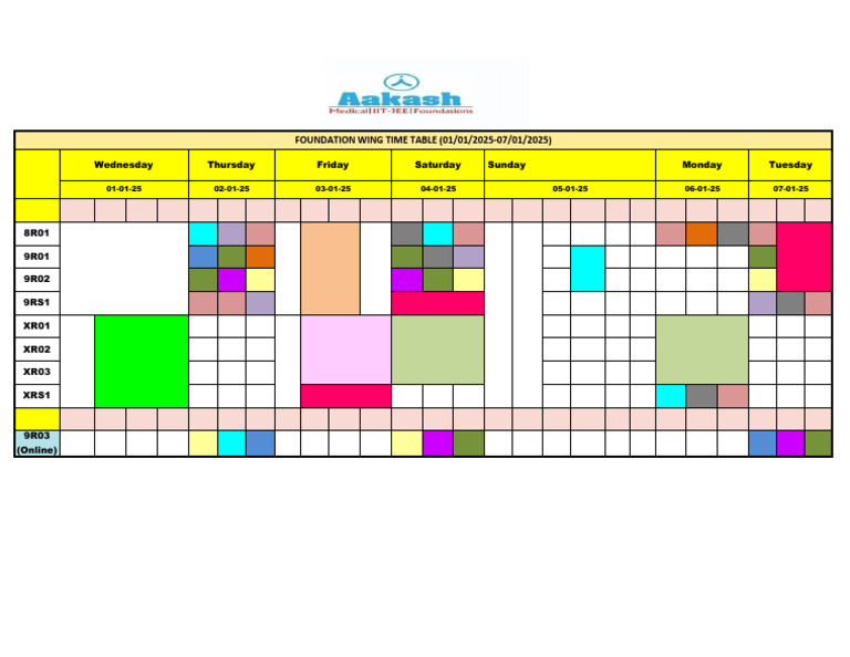 Foundation Wing Time Table - 01.01.2025-07.01.2025 | PDF